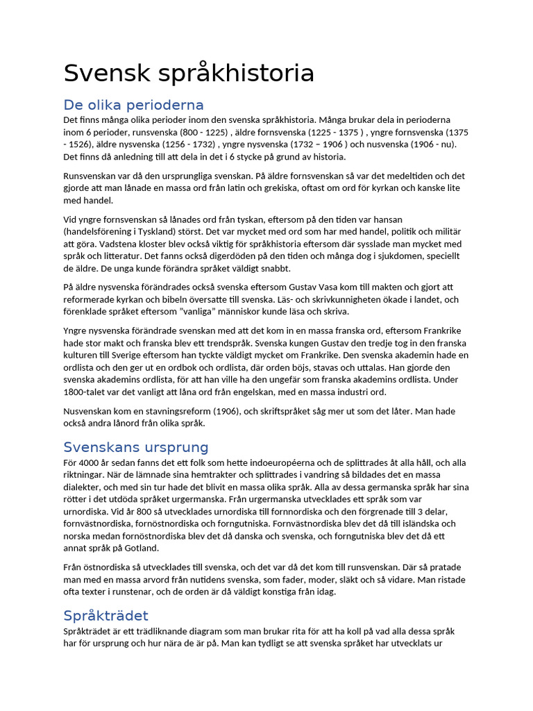 Svensk Språkhistoria | PDF