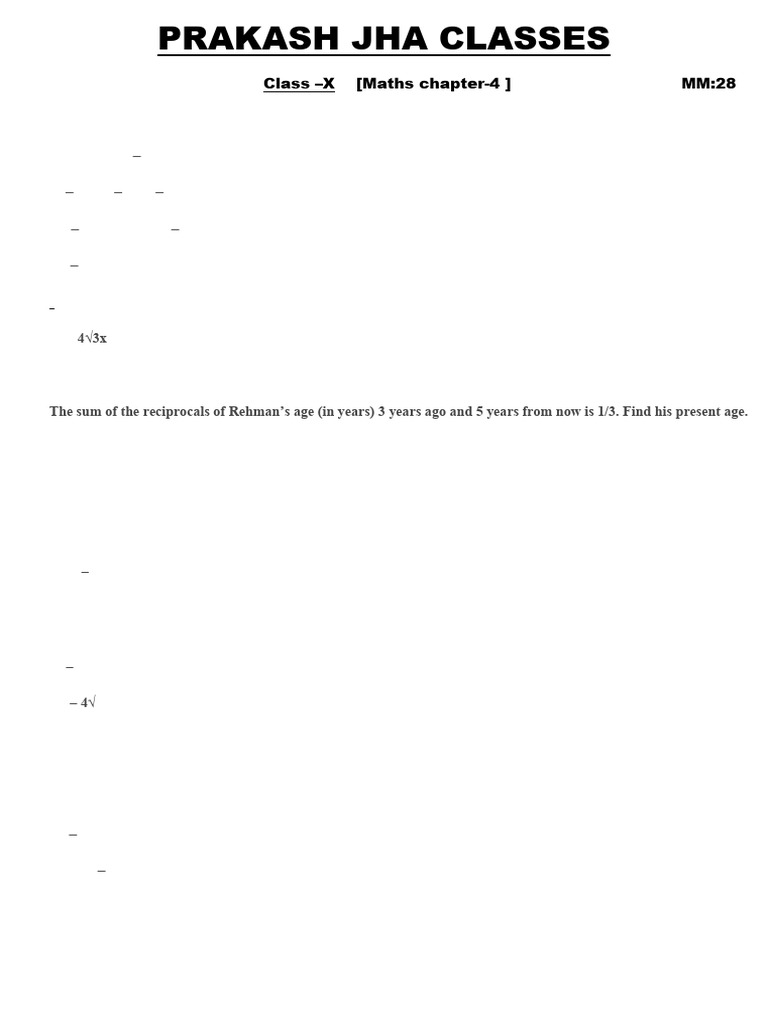 PJC Chapter 4 Maths | PDF