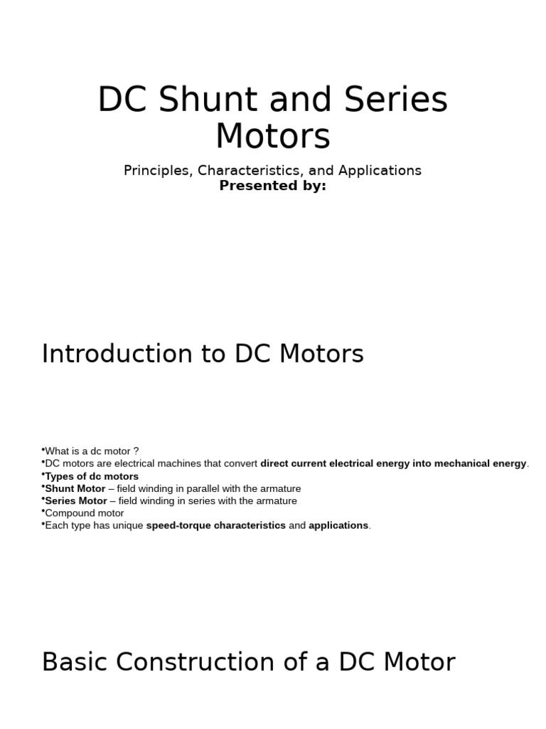 DC Shunt vs Series Motor Overview | PDF | Electric Motor | Direct Current
