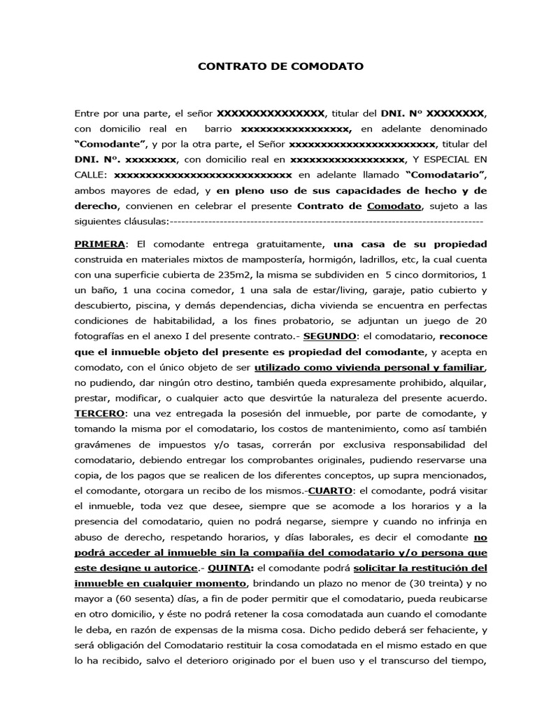 CONTRATO DE COMODATO - | PDF