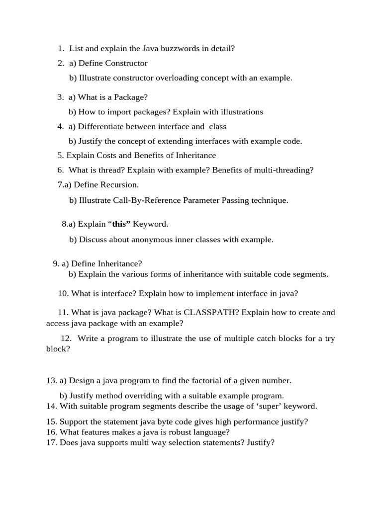 Java Important Questions | PDF | Class (Computer Programming) | Inheritance (Object Oriented ...