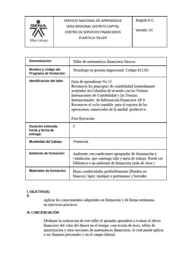 Taller de Matematicas Financieras Guía 13 Ge | PDF | Interés | Finanzas ...