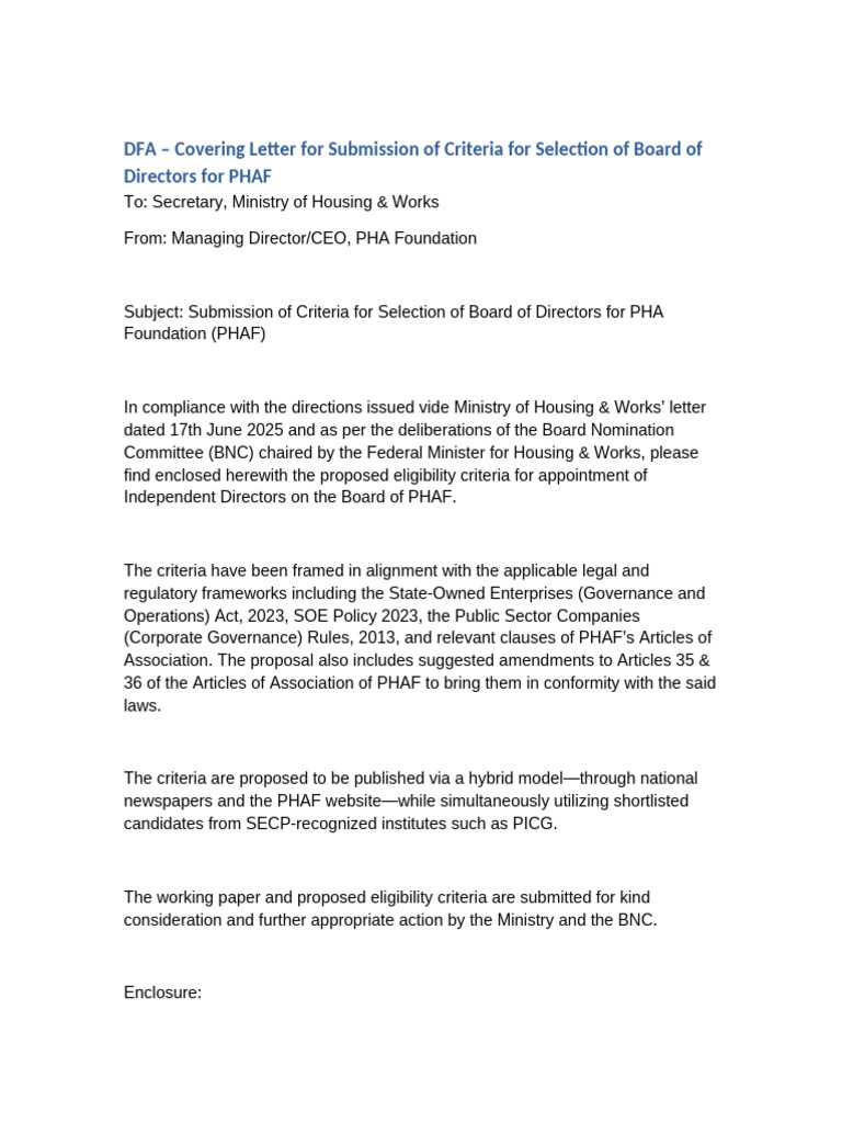 DFA Covering Letter PHAF | PDF