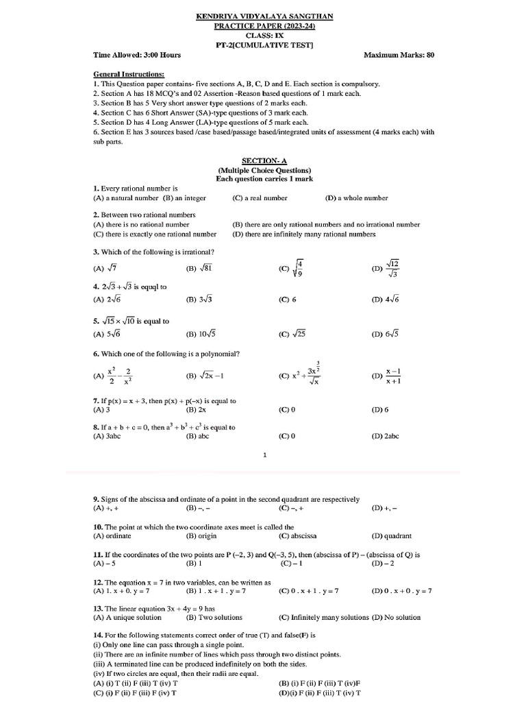 Class 9 Half Yearly Sample QP | PDF