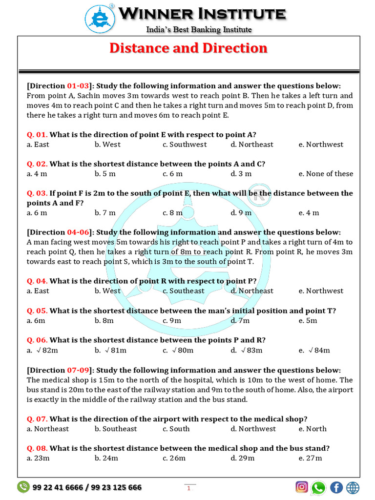 Direction and Distance Problem Set | PDF