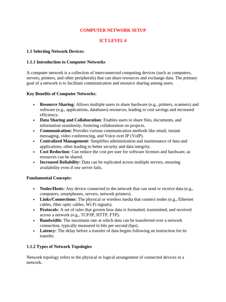 Perform Computer Network Setup Notes Level 6 | PDF | Computer Network ...