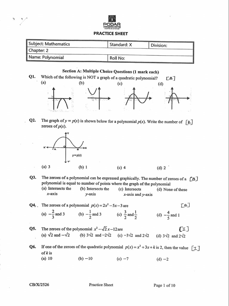 Polynomials Worksheet | PDF