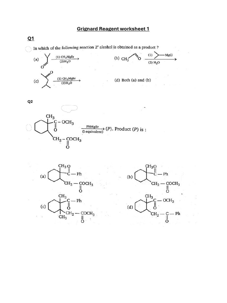 Grignard Reagent Worksheet 1 | PDF