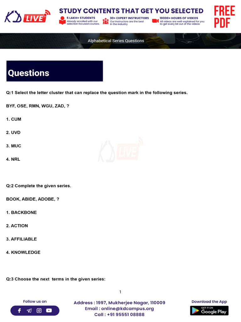 Logical Reasoning Alphabetical Series Questions | PDF