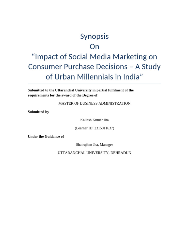 MBA Synopsis Kailash Kumar Jha Final | PDF