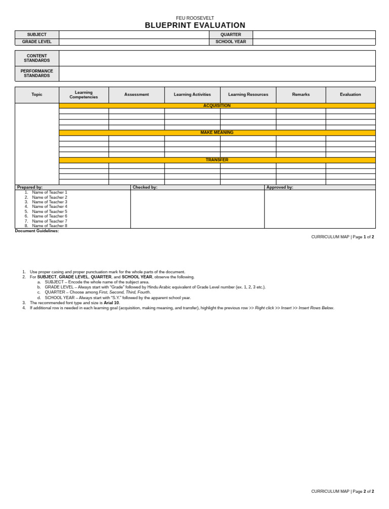 FEU Roosevelt Curriculum Map Guide | PDF