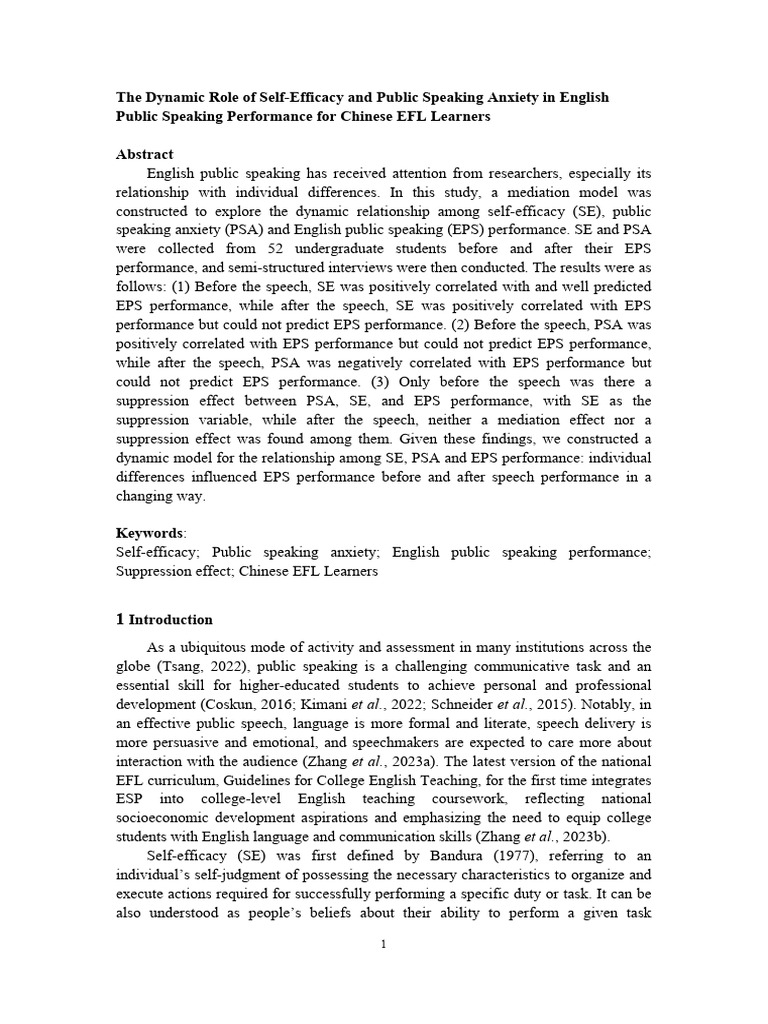 The Dynamic Role of Self-Efficacy and Public Speaking Anxiety in ...