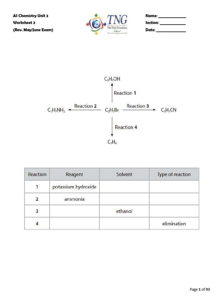As Chemistry Unit 2 Worksheet 2 | PDF | Titanium | Chemical Reactions