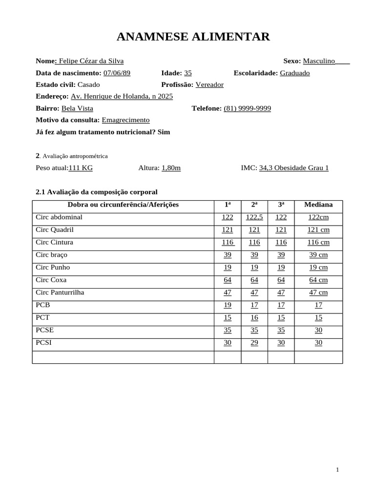 Anamese adulto antropometria | PDF