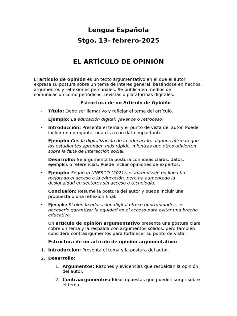 Estructura del Artículo de Opinión | PDF | Aprendizaje | Cognición