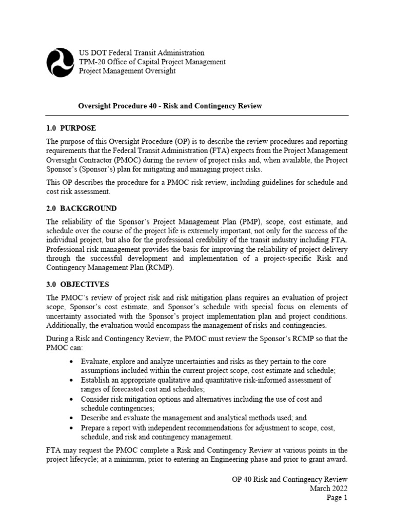 Risk and Contingency Review Guidelines | PDF | Risk | Public–Private ...