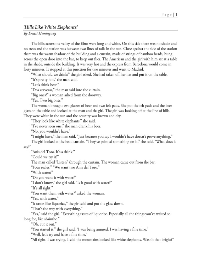 Hills Like White Elephants Hemingway Ernest PDF | PDF