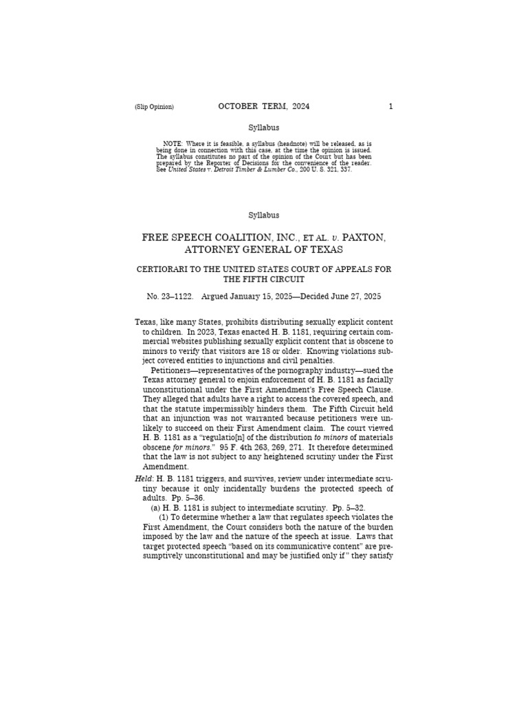 Supreme Court of The United States: Free Speech Coalition, Inc ...