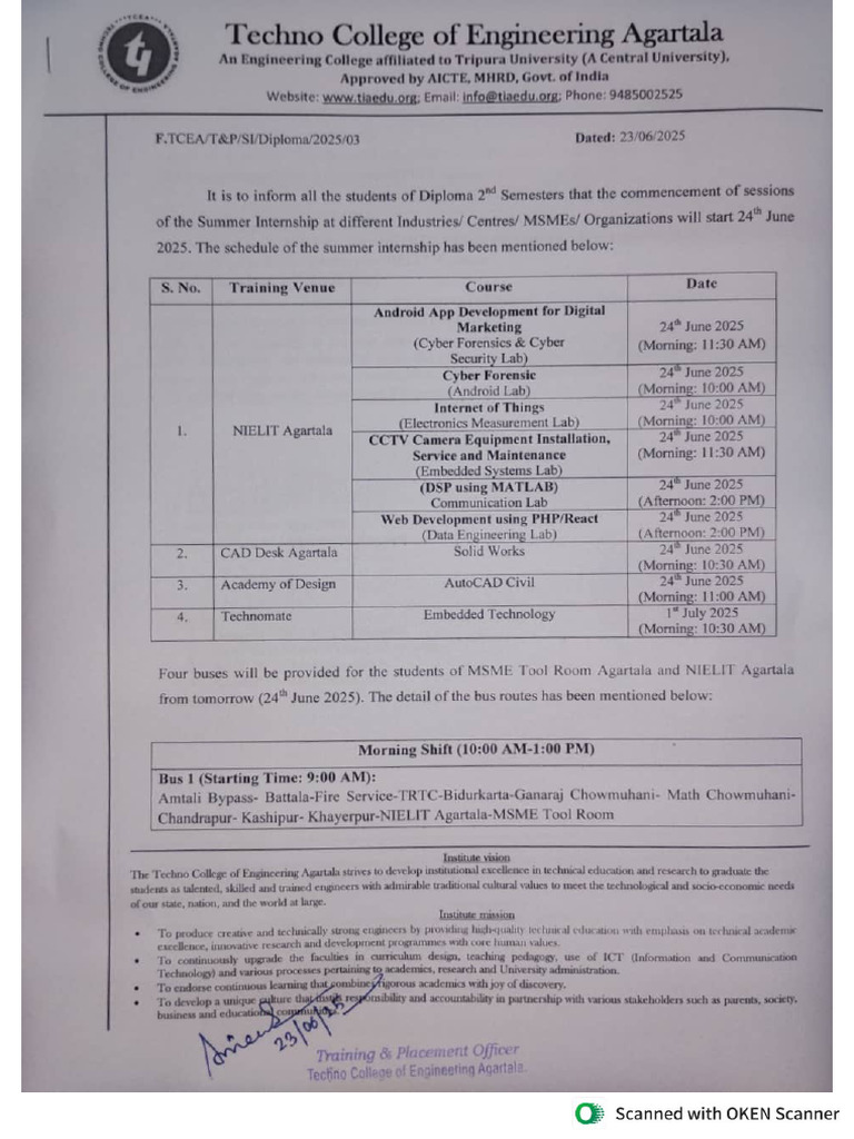 Summer Internship Transport Notice | PDF