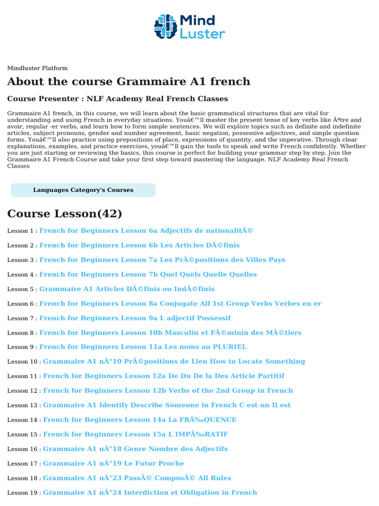 A1 French Grammar Course Overview | PDF | French Language | Languages