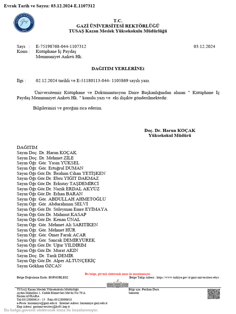 Kutuphane Ic Paydas Memnuniyet Anketi Hk. | PDF
