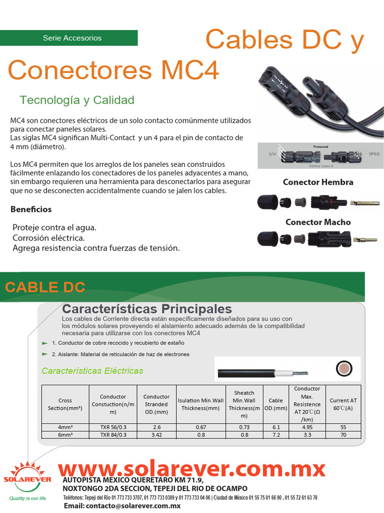 Solarever Cables DC y Conectores MC4 | PDF | Conector eléctrico | Conductor electrico