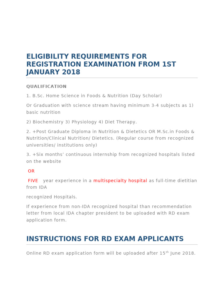 RD Exam Eligibility and Application Guide | PDF