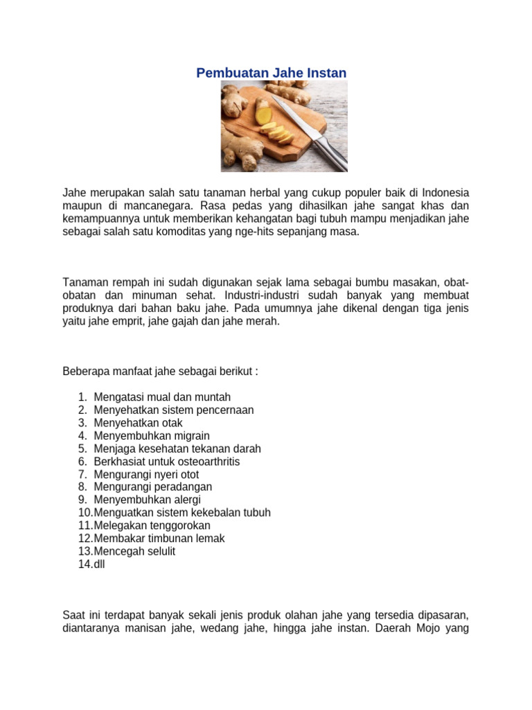 Pembuatan Jahe Instan | PDF