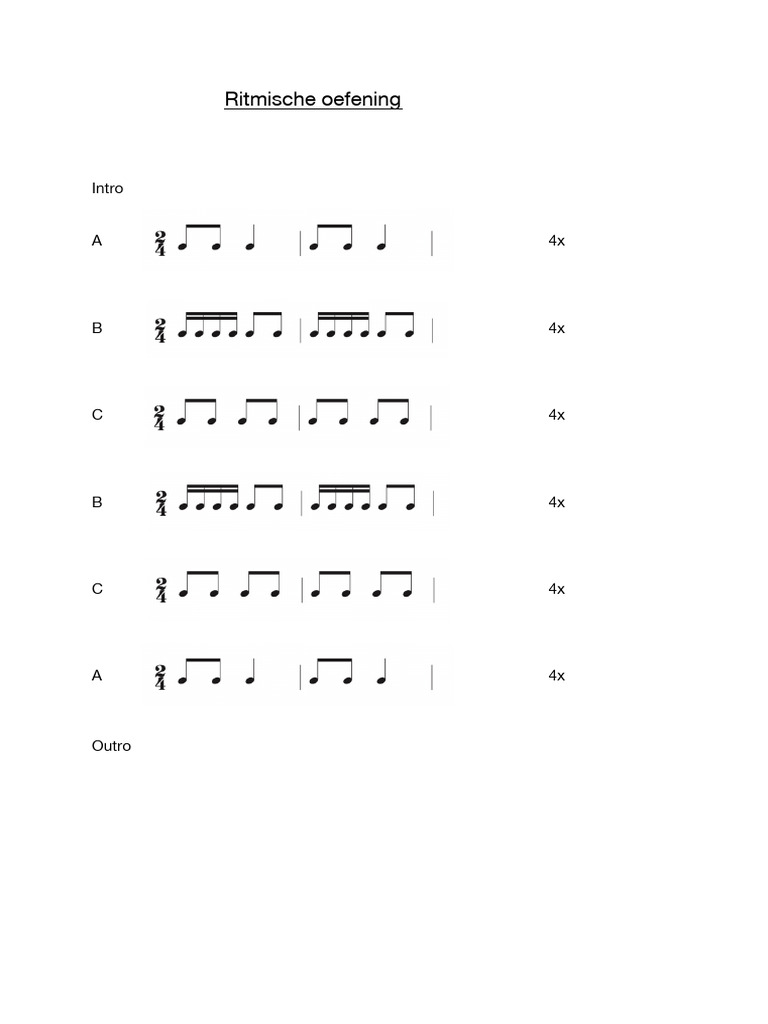 Ritmische Meespeeloefening Met Vierde Noot, Twee Achtste Noten, Vier ...