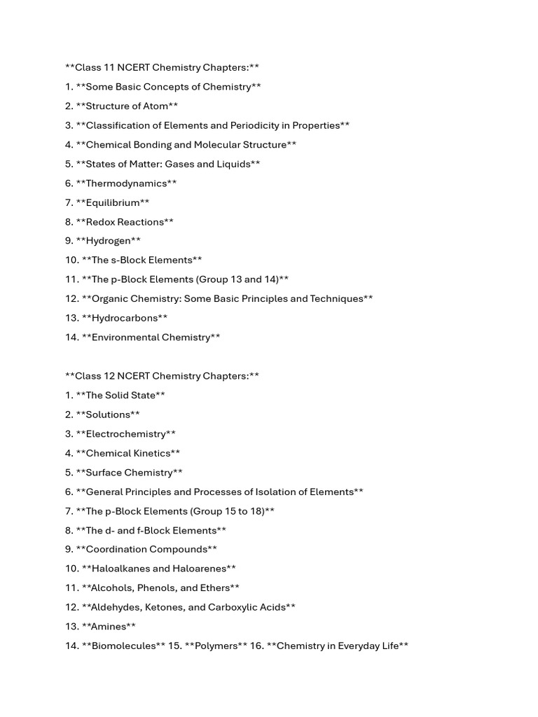 NCERT Chemistry Chapters Overview | PDF