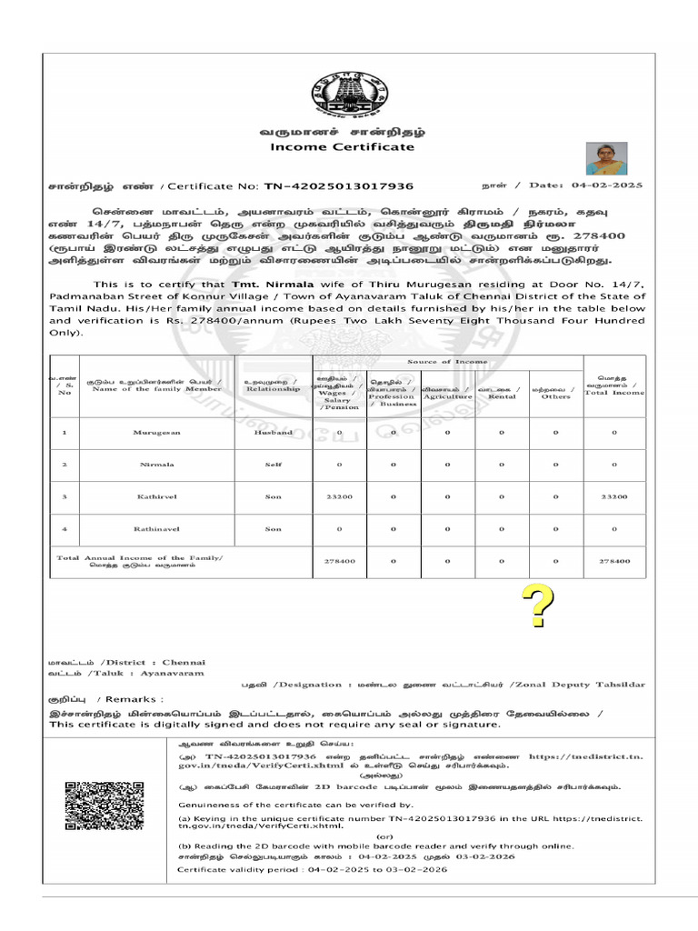Income Certificate Tn-42025013017936 - Certificate | PDF