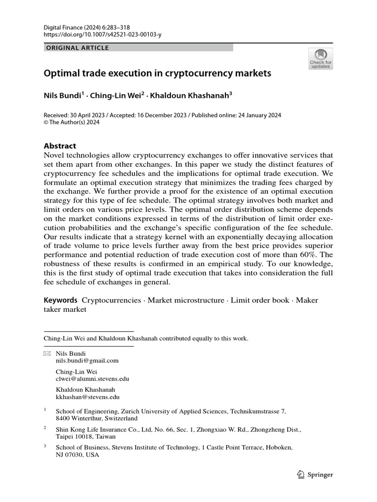 Optimal Trade Execution in Cryptocurrency Markets | PDF ...
