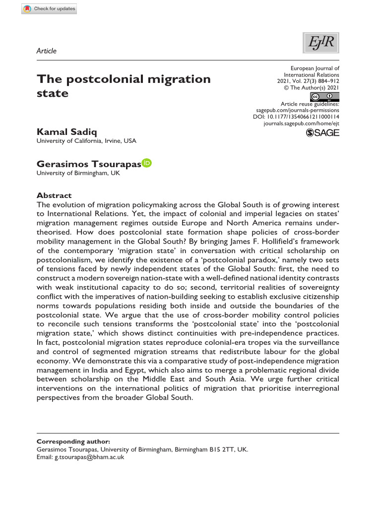2023 IRL 7 WEEK 1 The Postcolonial Migration State | PDF | Human ...