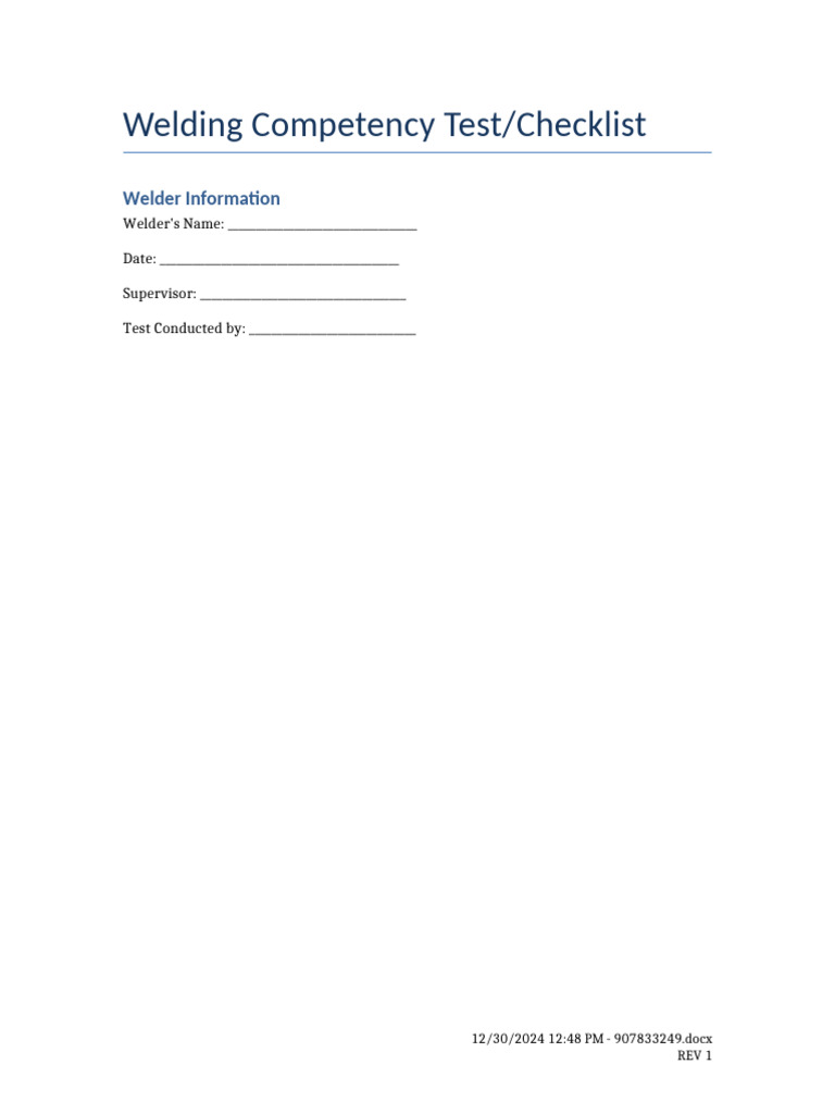 PRD-F02 Welding Competency Test | PDF | Welding | Construction