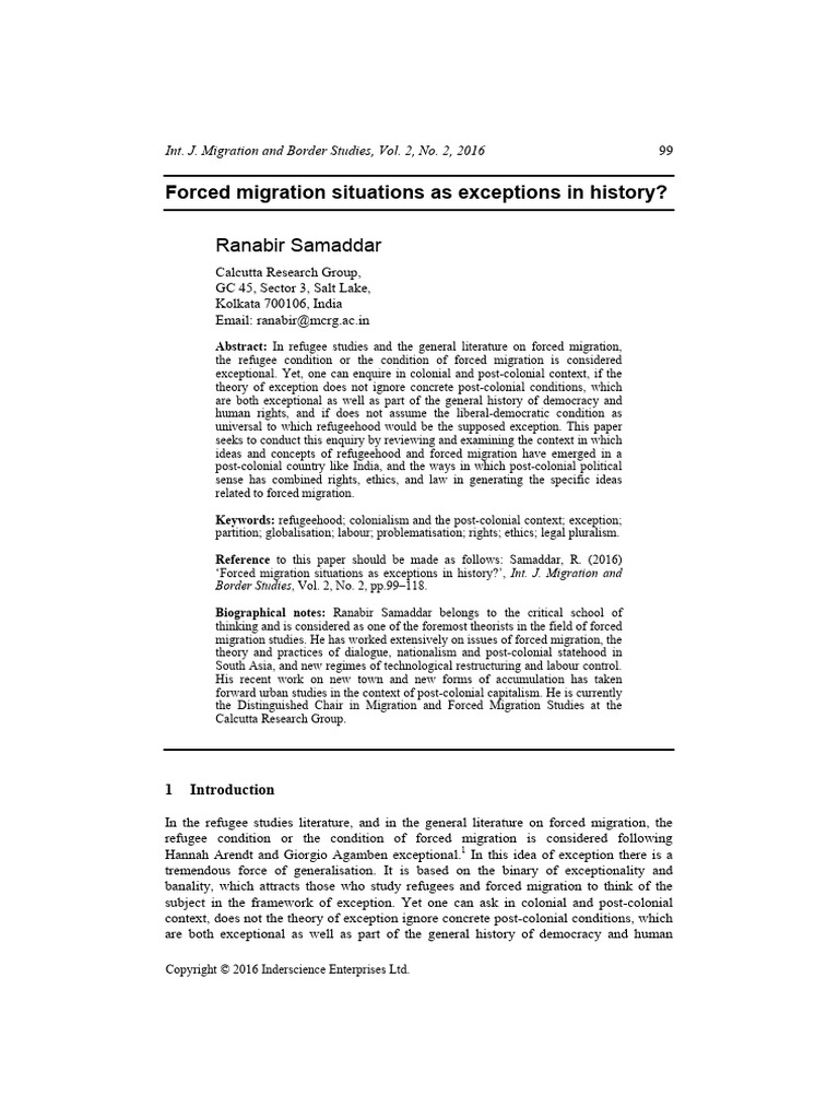 Post-Colonial Perspectives on Forced Migration | PDF | Human Migration ...