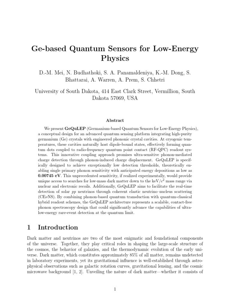 Ge-Based Quantum Sensors For Low-Energy Physics | PDF | Phonon | Neutrino