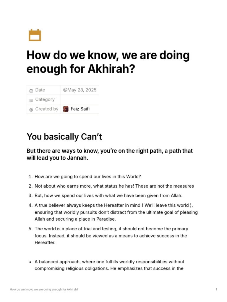 How Do We Know We Are Doing Enough For Akhirah | PDF | God In Islam | Afterlife
