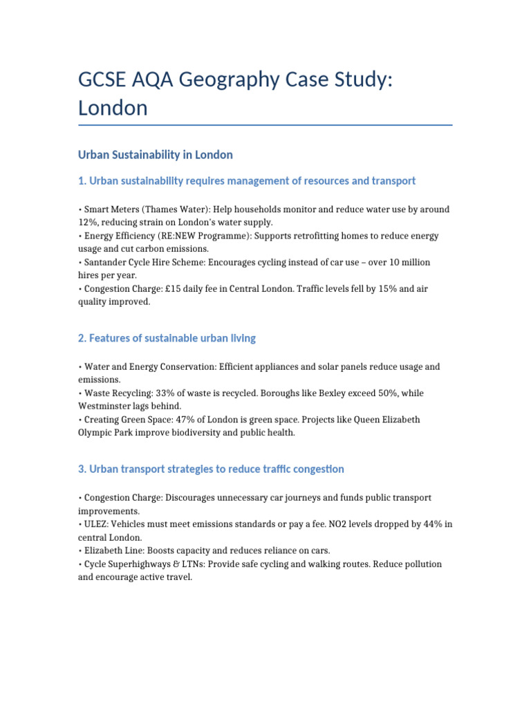 London GCSE Geography Case Study | PDF | London | Recycling