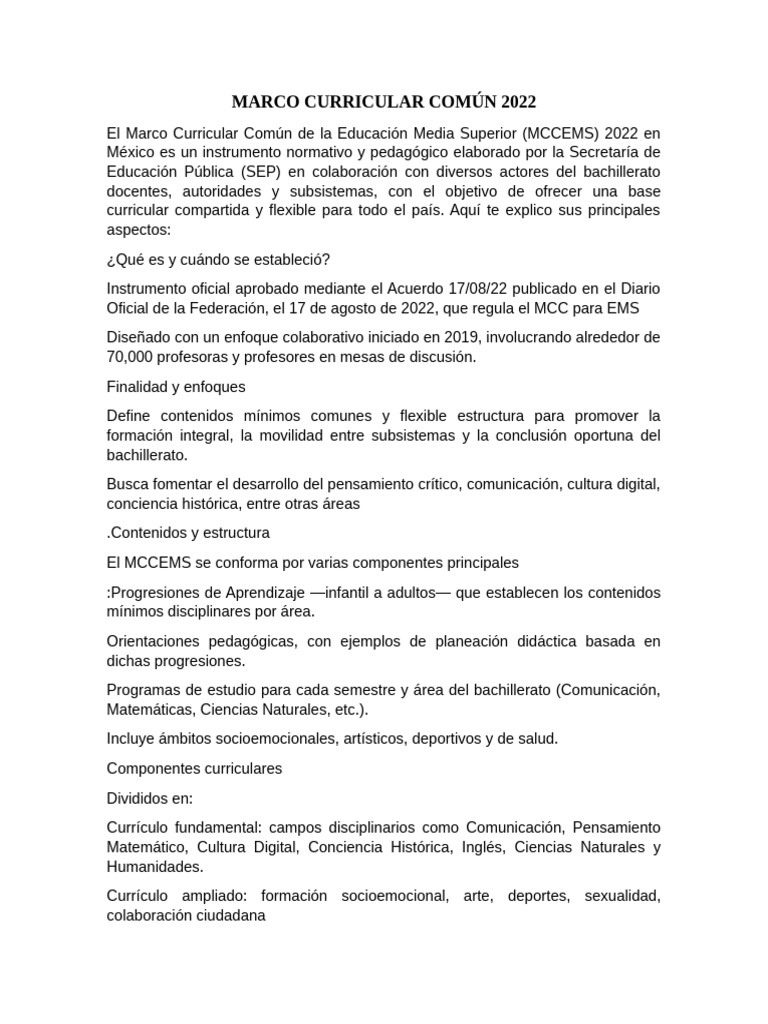 Marco Curricular Común EMS 2022 | PDF | Plan de estudios | Aprendizaje