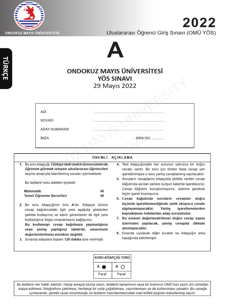 2022 Omu Yos Turkce | PDF