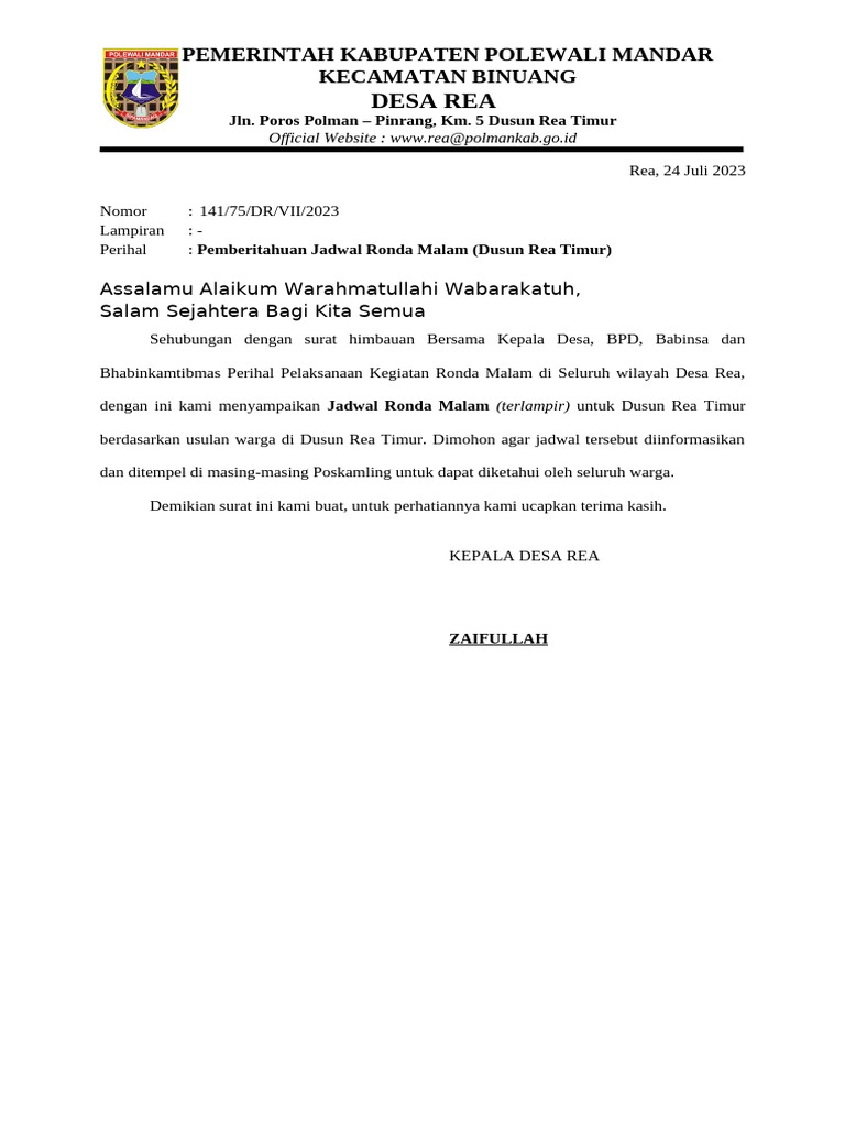 Pemberitahuan Jadwal Ronda Malam | PDF