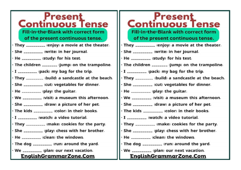 Present Continuous Exercise | PDF