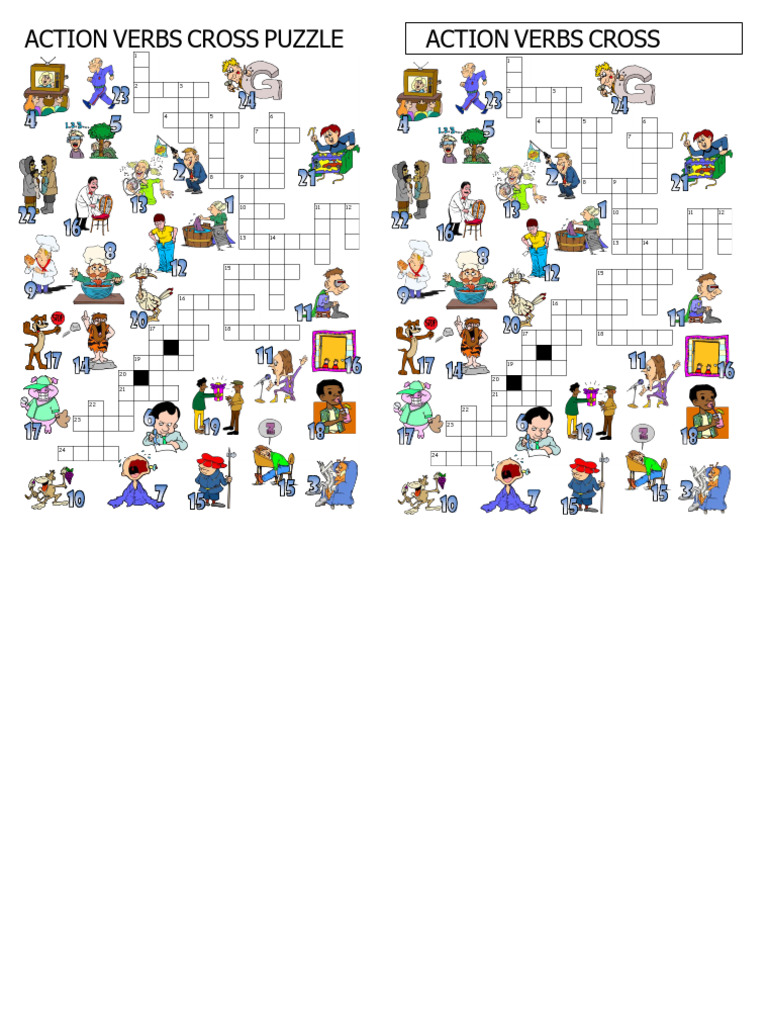 Action Verbs 1 Worksheet Crossword Puzzle | PDF