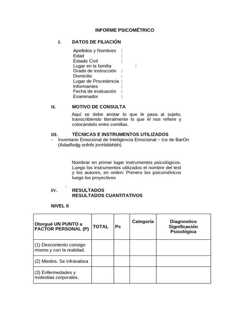 Modelo Informe Psicométrico - Tamai | PDF | Ciencia cognitiva | Cognición