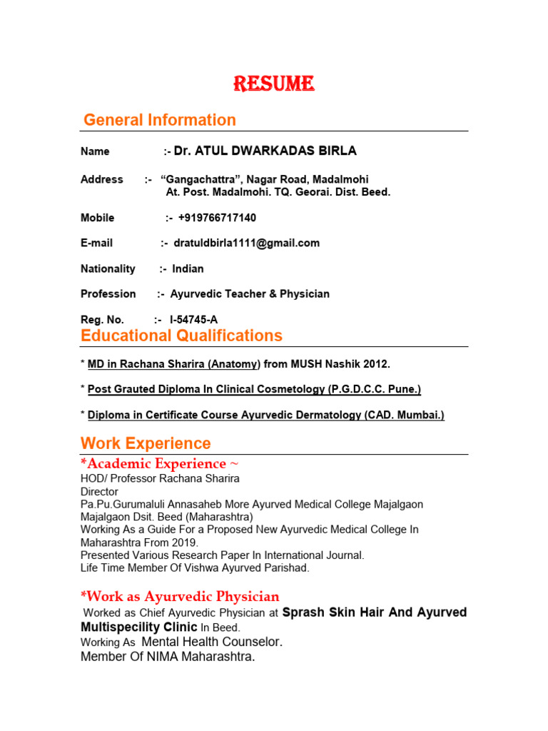 DR - Atul Birla Resume | PDF