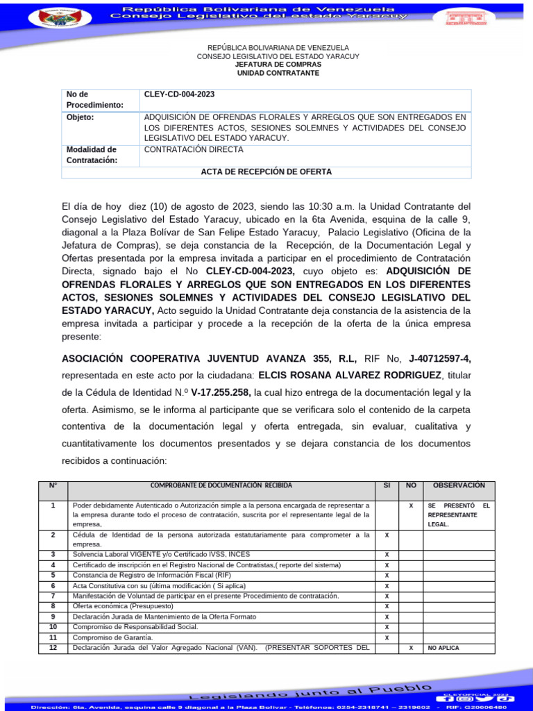 4-Acta de Recepcion de Ofertas-2instalacion | PDF | Gobierno
