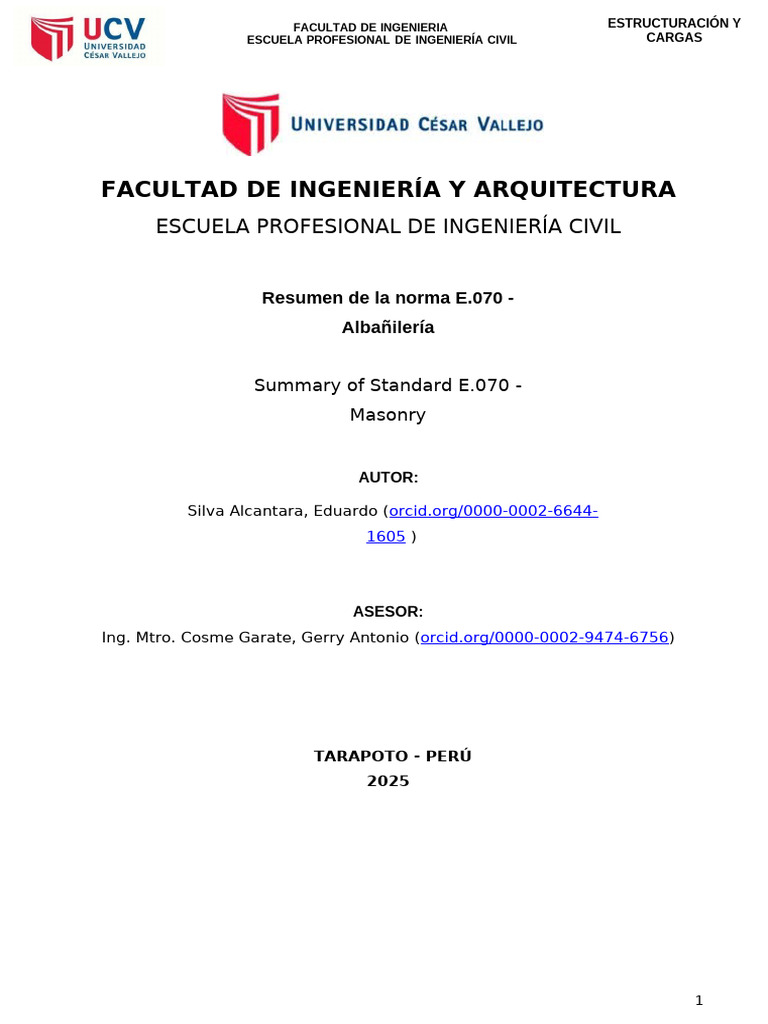 Norma E.070 Cargas - Resumen | PDF | Albañilería | Materiales de construcción