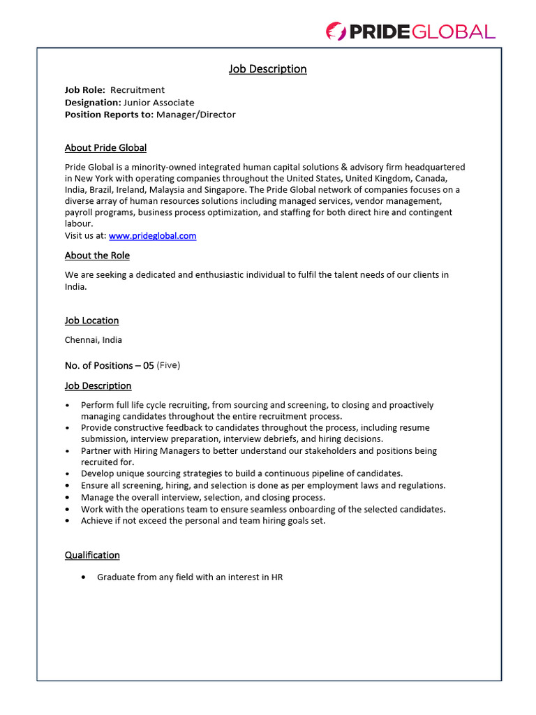 Junior Associate - India Recruitment - JD | PDF