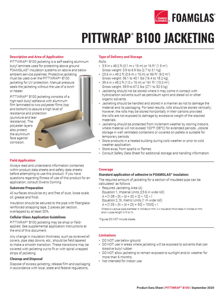 PITTWRAP® B100 Jacketing Overview | PDF | Thermal Insulation | Pipe ...