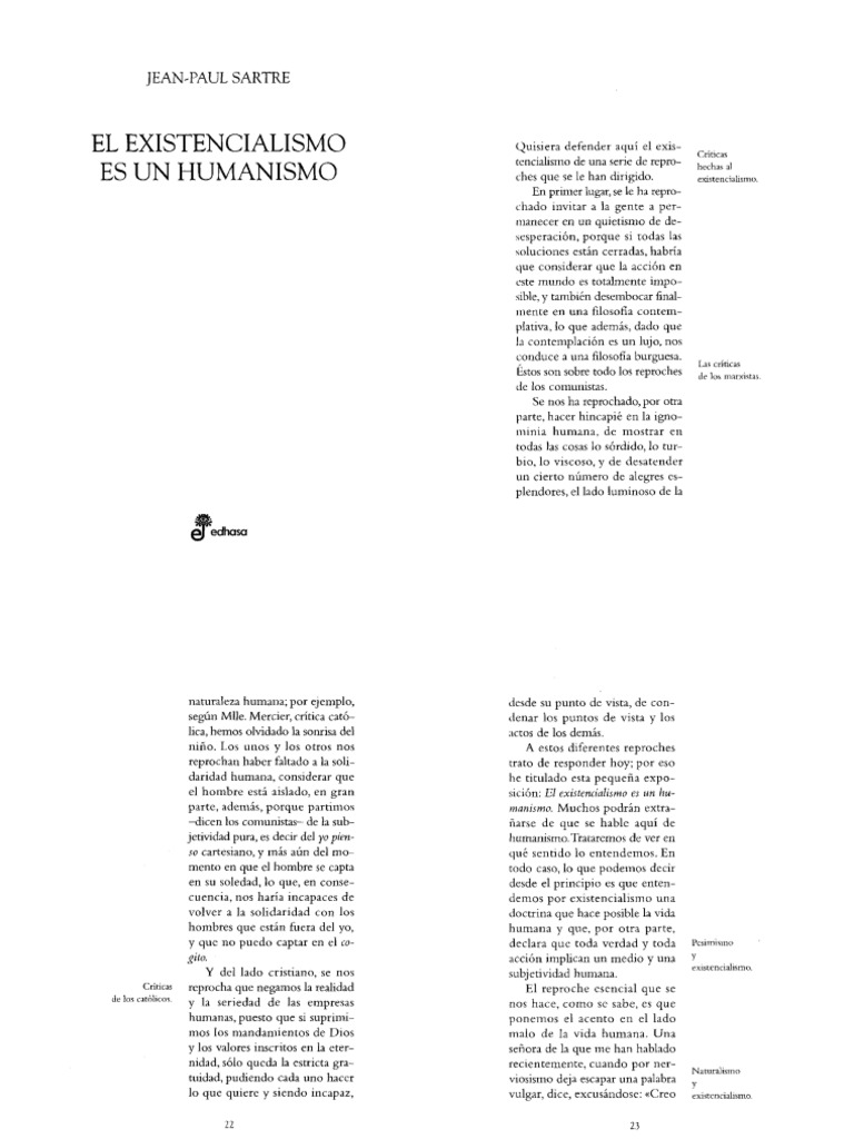 El Existencialismo Es Un Humanismo - J.P. Sartre | PDF